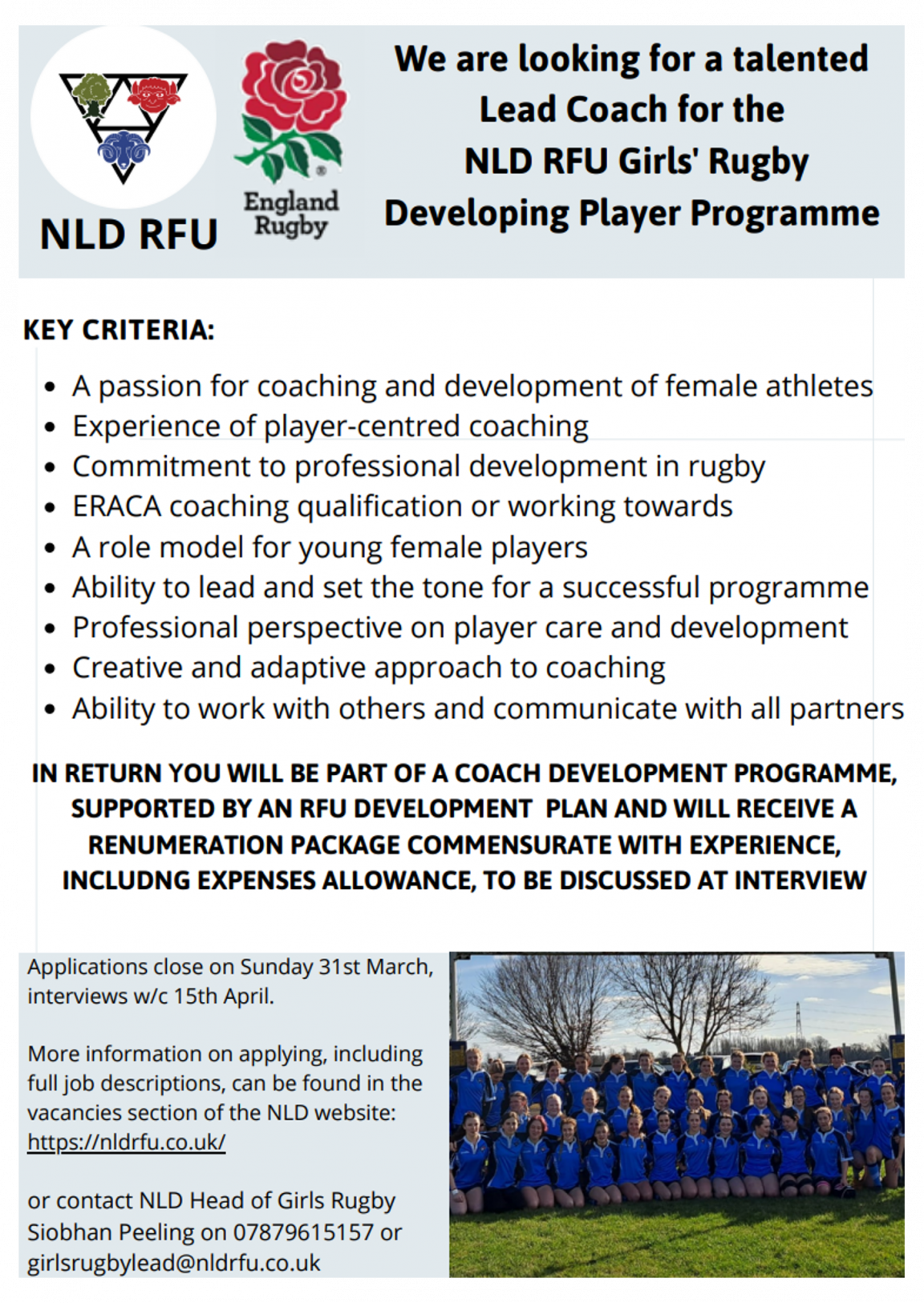 England Rugby Developing Player Programme Lead Coach for NLD RFU ...